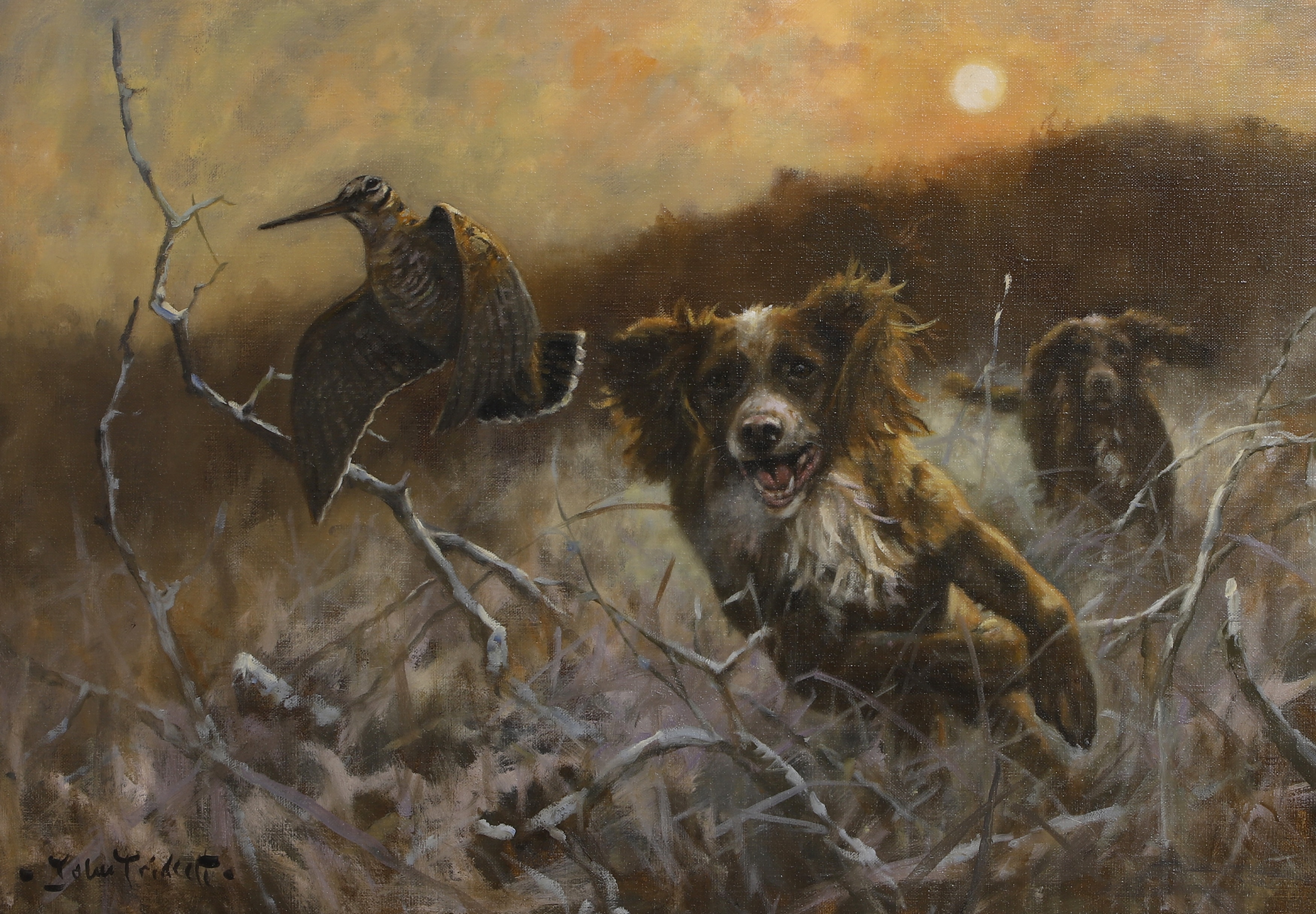 John Trickett | Spaniels flushing woodcock | MutualArt