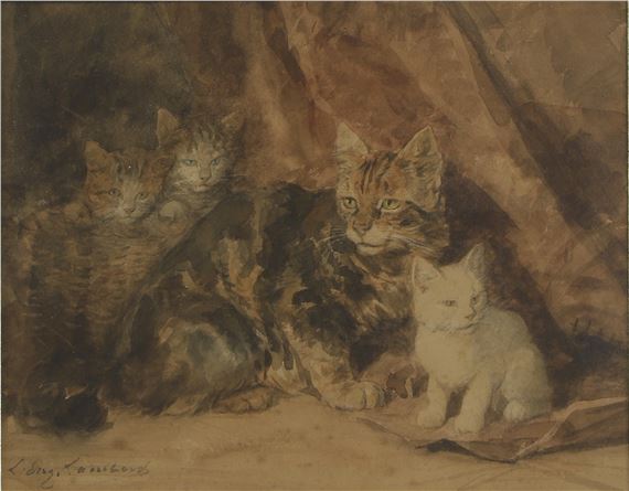 Louis Eugène Lambert | A cat and kittens | MutualArt