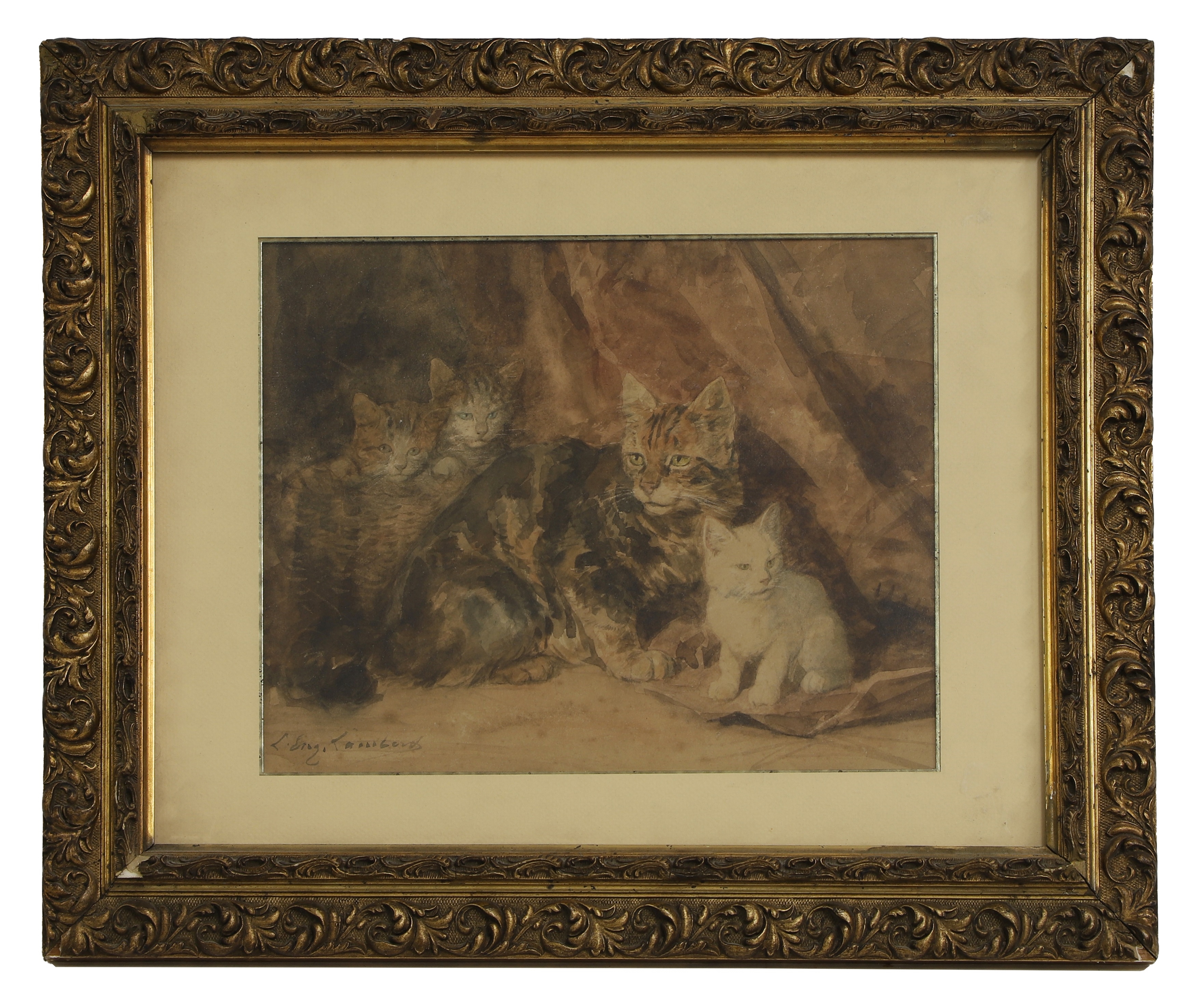 Louis Eugène Lambert | A cat and kittens | MutualArt