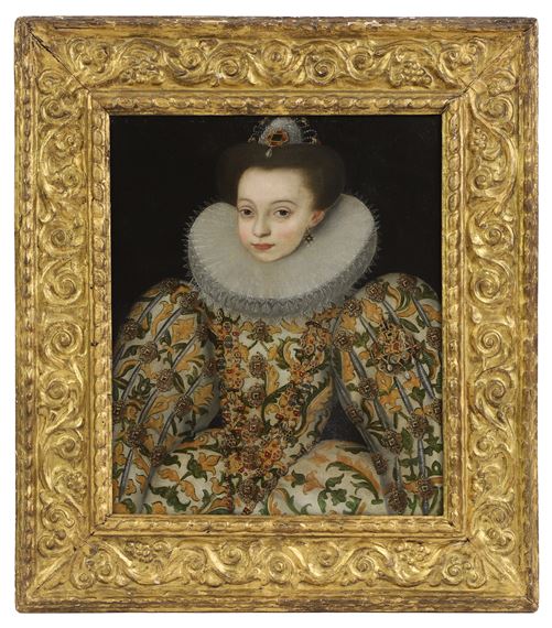 George Gower | Portrait of a lady, half-length, in a dark dress with ...