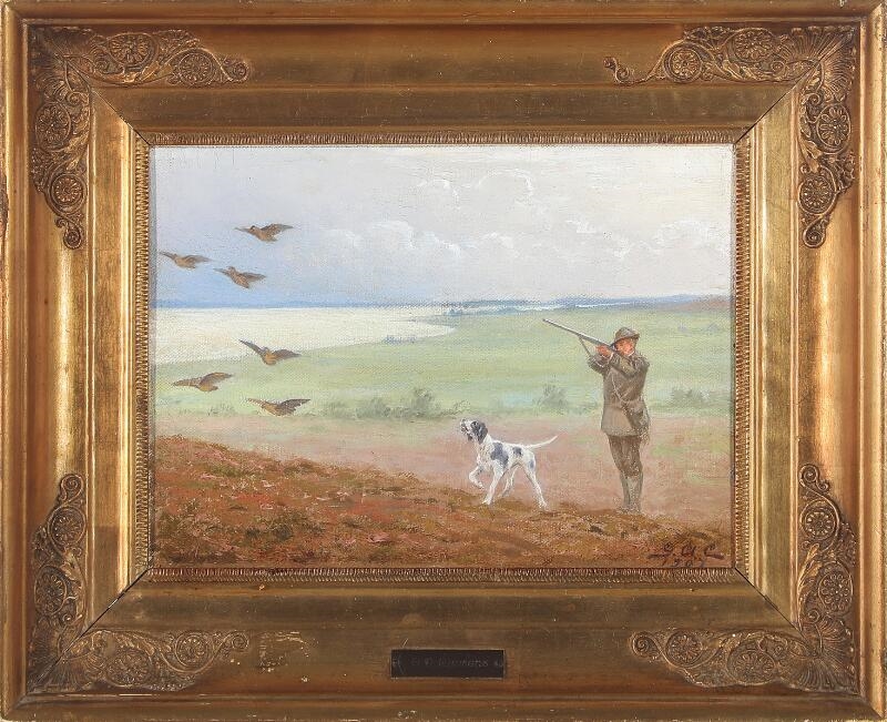 Gustaf Adolf Clemens | A hunter shooting after a some partridges (Circa ...