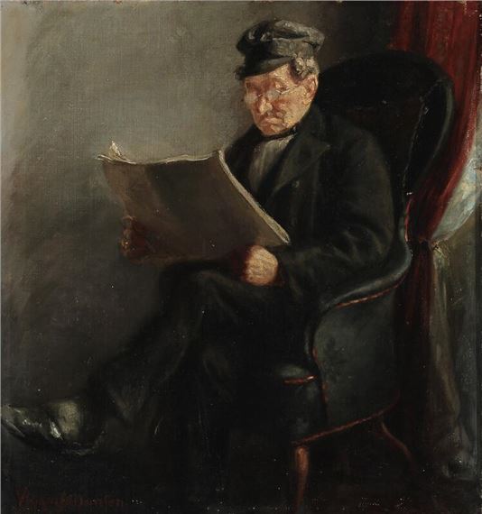 Viggo Johansen | Interior with a man reading the newspaper | MutualArt