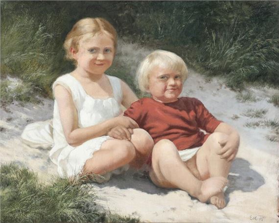 Caroline Emilie Mundt | Two children sitting in the sand dunes (15 ...