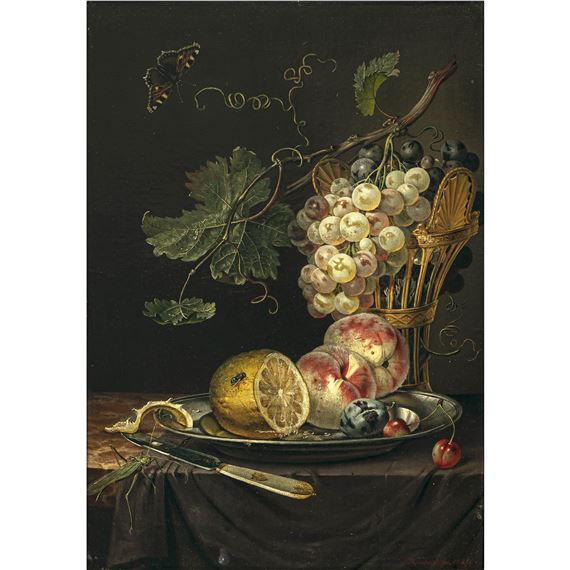 Franz Xaver Nachtmann | Still life with fruits and insects (1827) | MutualArt