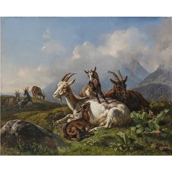 Benno Adam | Goats in mountain landscape (1863) | MutualArt