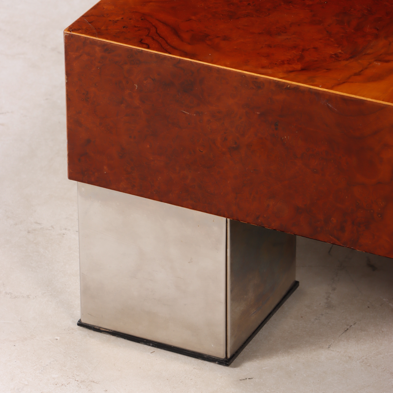 Willy Rizzo | Italian burl wood and chrome coffee tabe in the manner of ...