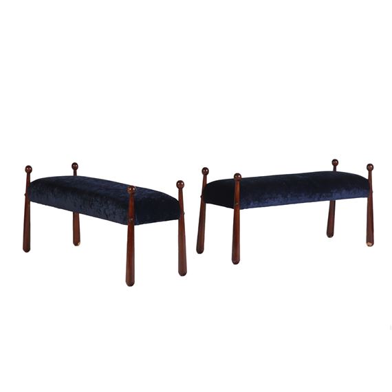 Jean Royère | Pair upholstered benches with bat form uprights in the ...