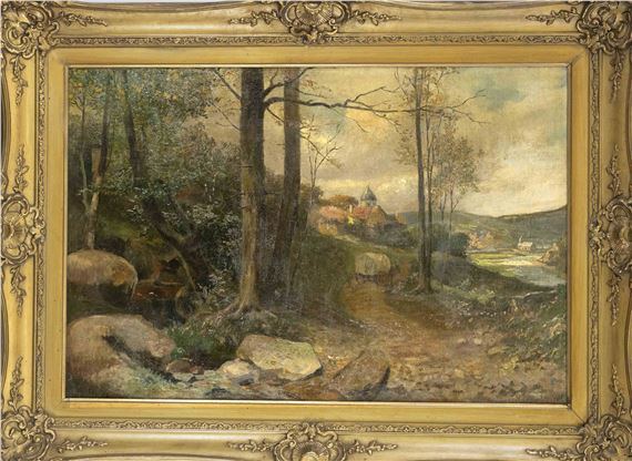 Georg Hermann Engelhardt | Landschaft mit Flußlauf und Planwagen ...