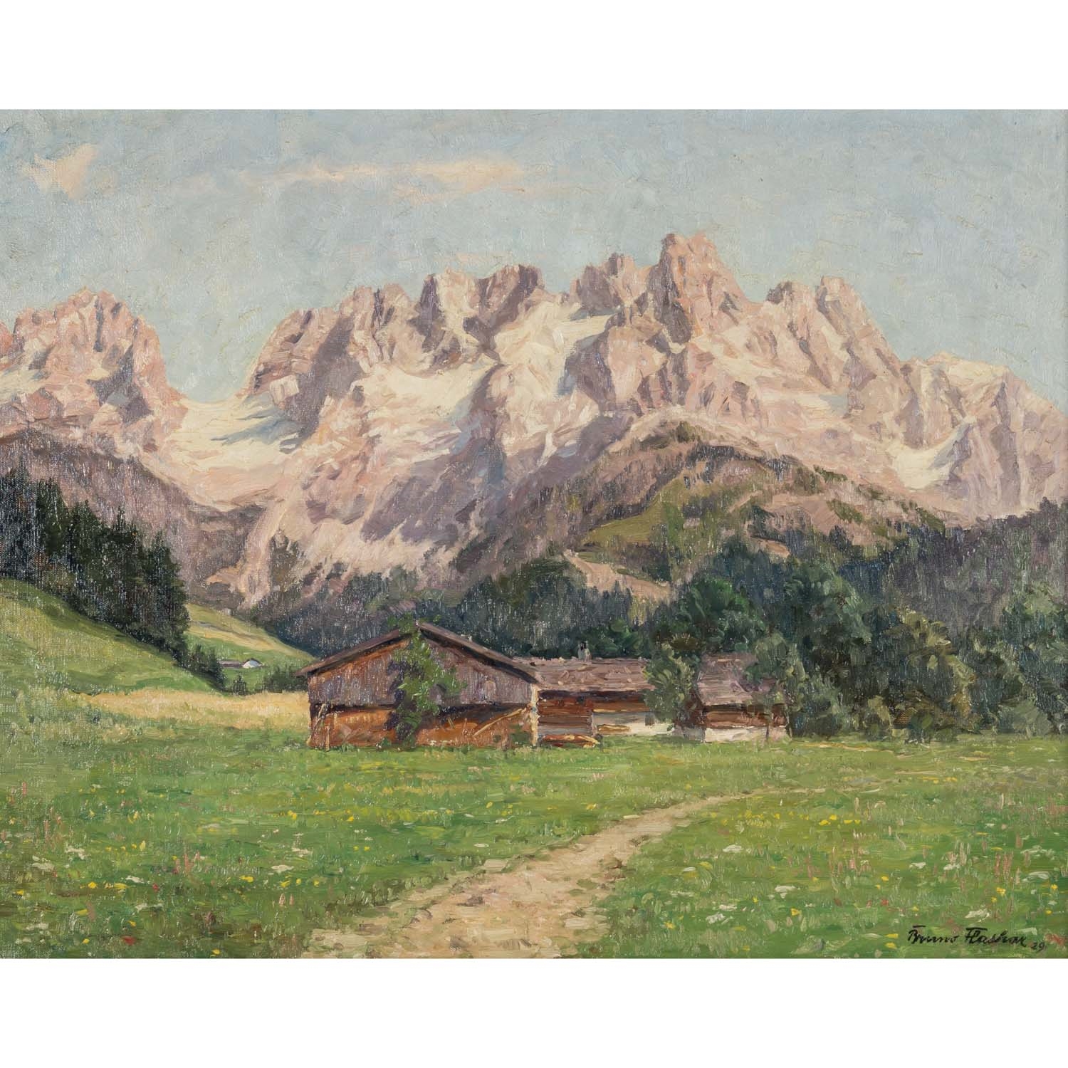 Bruno Flashar | FLASHAR, BRUNO (1887-1961) Bauernhaus mit Wildem Kaiser 1929 (1929) | MutualArt