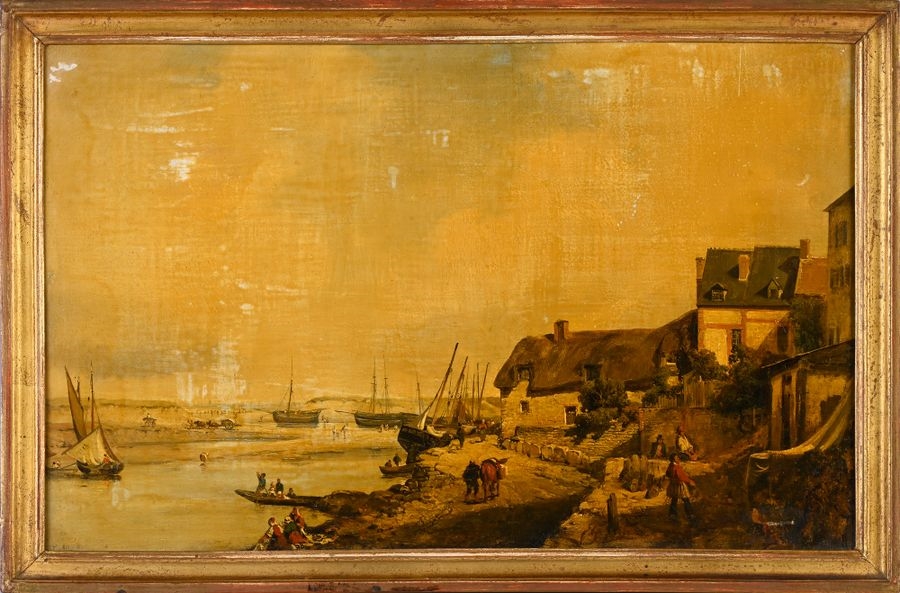Frédéric Bourgeois de Mercey | Fishing Harbor at Low Tide, Busy Farm by ...