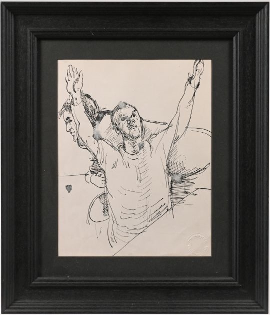 Robert Lenkiewicz | Black ink drawing of Two Men with seal from the ...