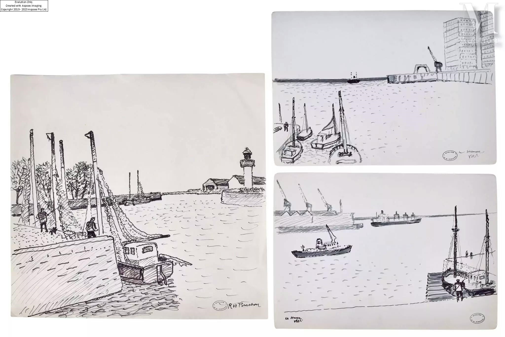 Robert Henri Pinchon | Le Havre - Bateaux dans le port | MutualArt