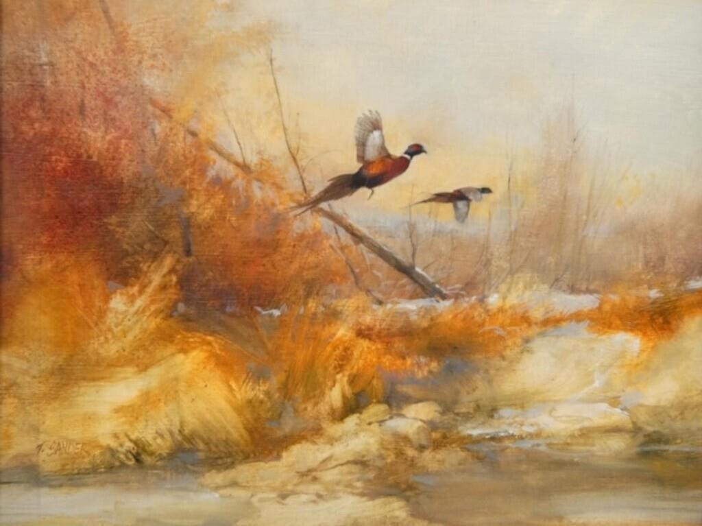 Tom Sanders | Tom Sanders oil on board Painting of Pheasants | MutualArt