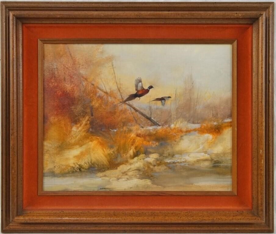 Tom Sanders | Tom Sanders oil on board Painting of Pheasants | MutualArt