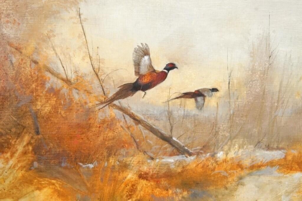 Tom Sanders | Tom Sanders oil on board Painting of Pheasants | MutualArt