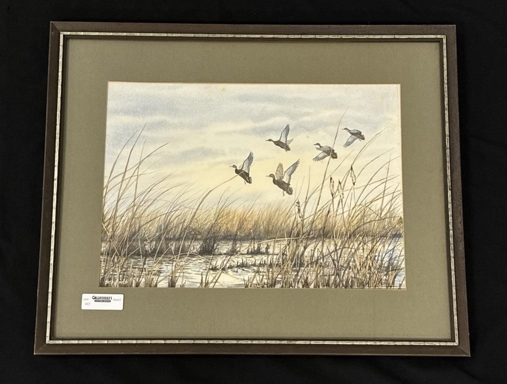 Herb Booth | Herb Booth Watercolor Painting of Ducks in Flight | MutualArt