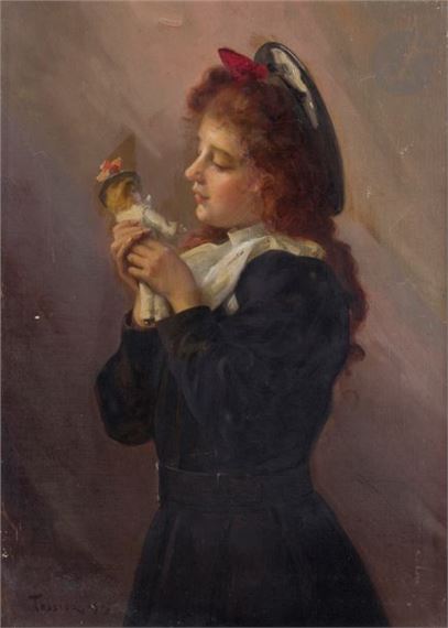 Louis Adolphe Tessier | Young girl with doll (1907) | MutualArt