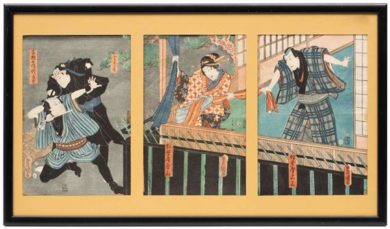 Japanese School, 19th Century | A Japanese triptych woodblock print ...