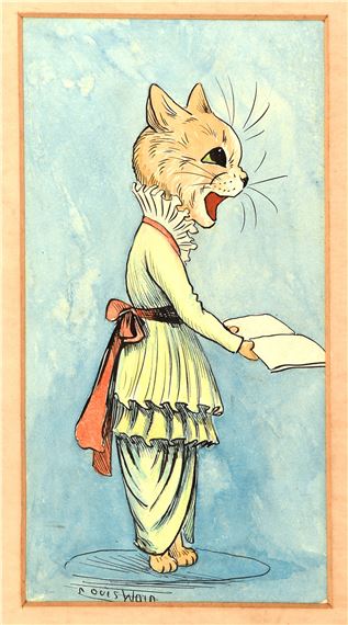 Louis Wain | Louis Wain (British 1860-1939). A cat reciting from a book ...