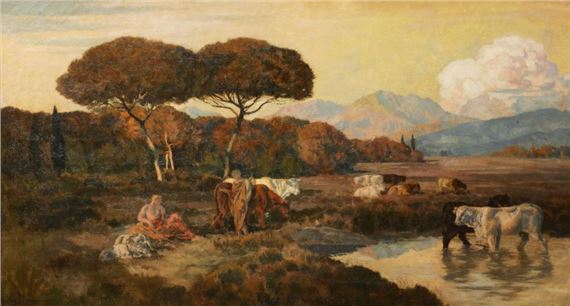 Marie Auguste Emile René Menard | Arcadian Landscape at Sunset Oil on ...