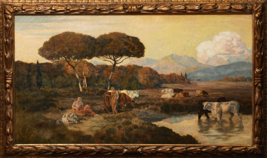 Marie Auguste Emile René Menard | Arcadian Landscape at Sunset Oil on ...