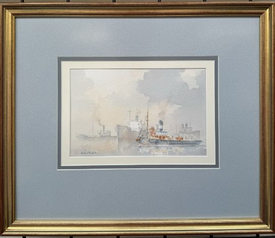 Alan Stark | Alan Stark Ships in dock Watercolour Signed | MutualArt