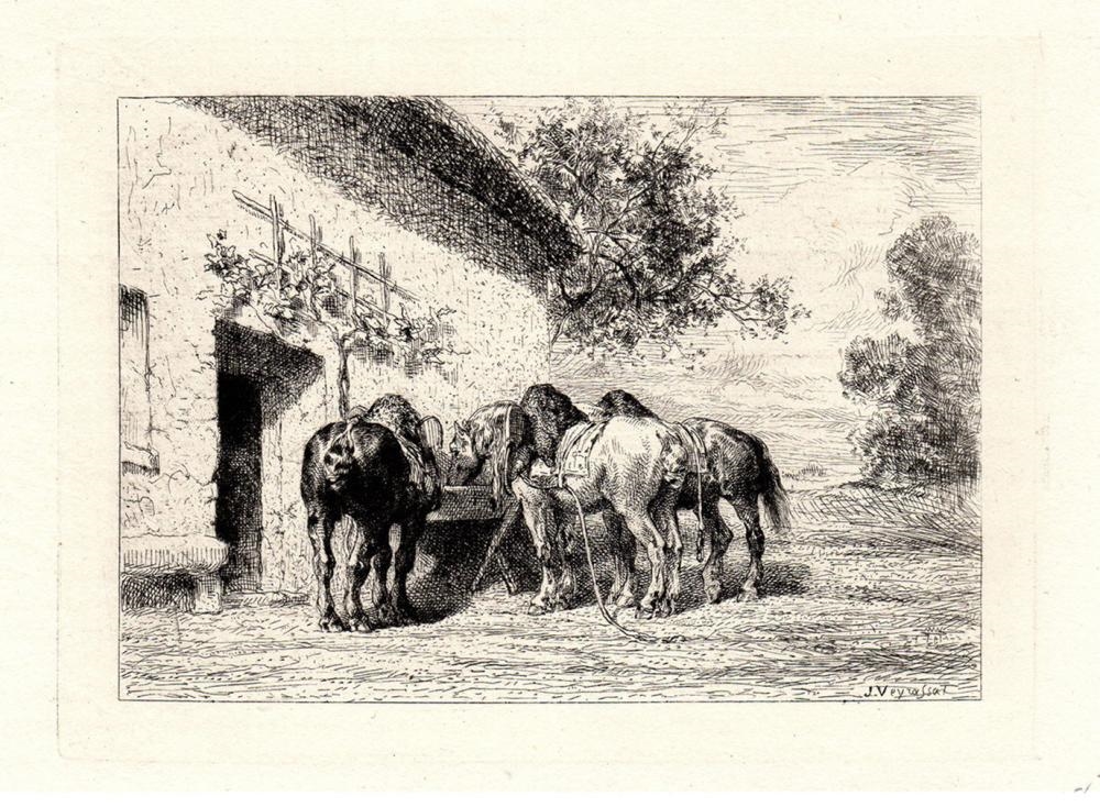 Jules Jacques Veyrassat | Horses at the Watering Hole (1871) | MutualArt