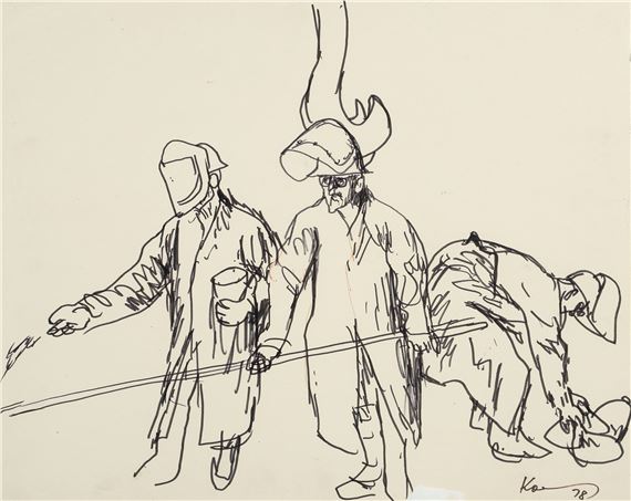 Henry Koerner | Henry Koerner ink drawing Weirton Steel Workers (1978 ...