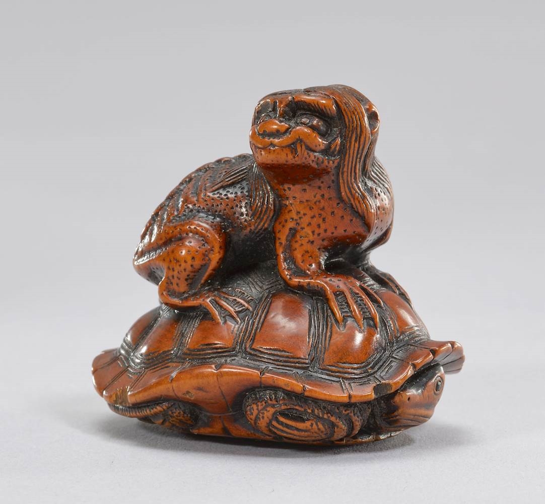 Japanese School, 19th Century | A NETSUKE OF A KAPPA ON A TORTOISE (19 ...