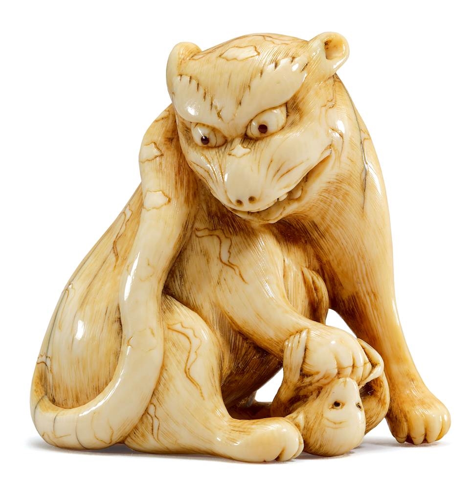Japanese School, 19th Century | A NETSUKE OF A TIGER WITH A LITTLE ...