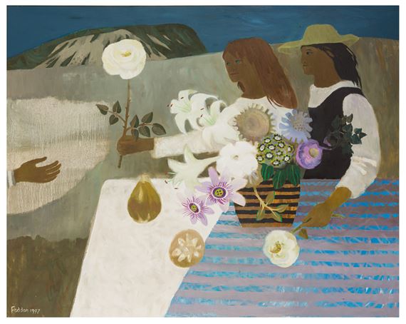 Mary Fedden | Still life of fruit on a blue plate (2009) | MutualArt