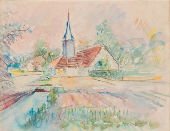 Charles Camoin | The church. Watercolor over pencil lines | MutualArt