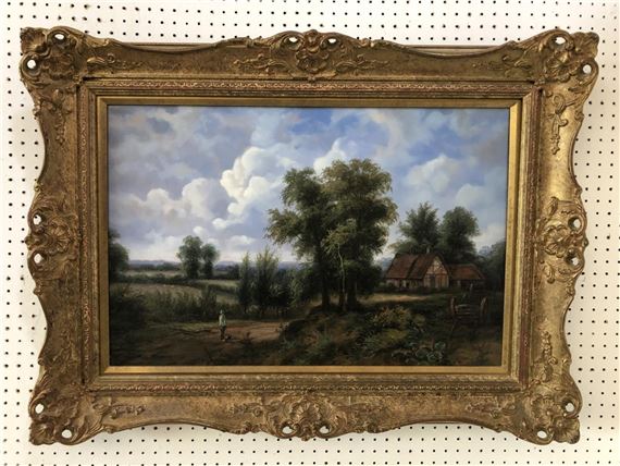 David Ronald | Rural landscape with man and dog in the foreground ...