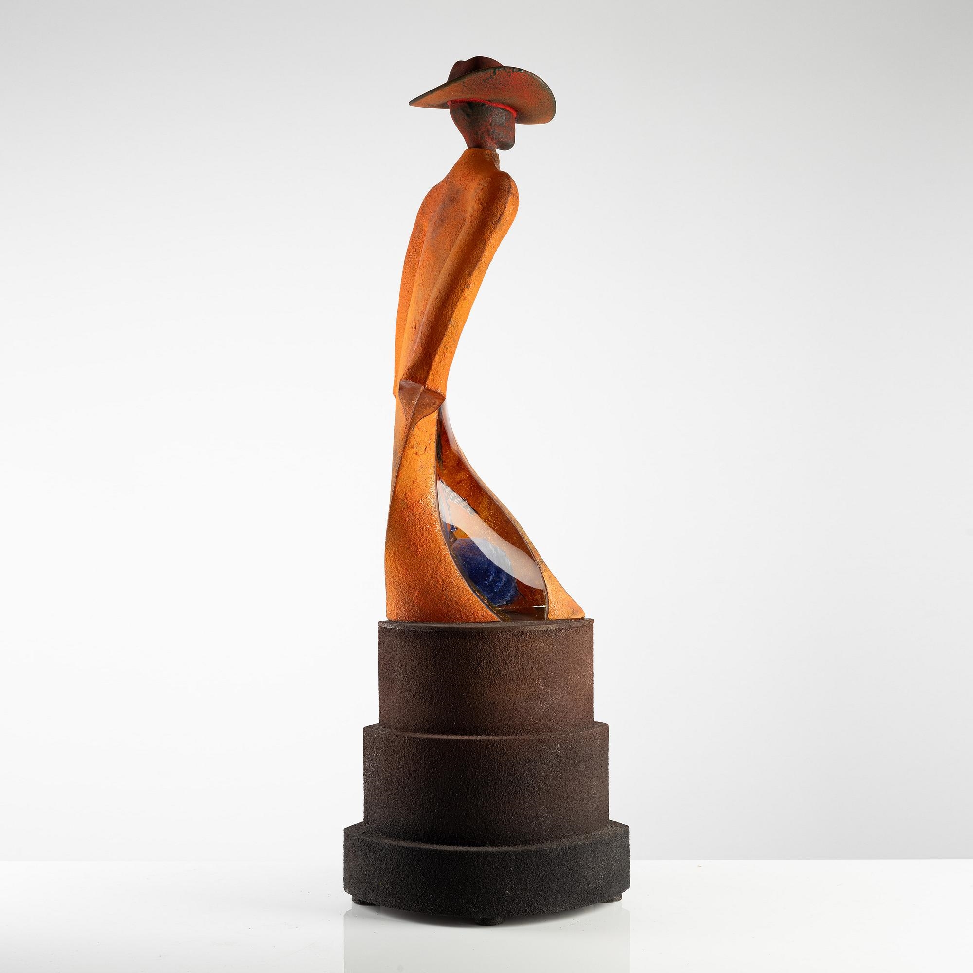 Kjell Engman | Man in Trenchcoat a unique cast glass sculpture | MutualArt