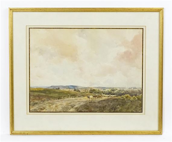 Claude Hayes | A landscape with a drover with cattle and sheep on a ...
