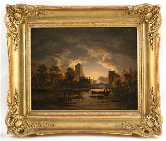 Jacobus Theodorus Abels | A moonlit river landscape | MutualArt