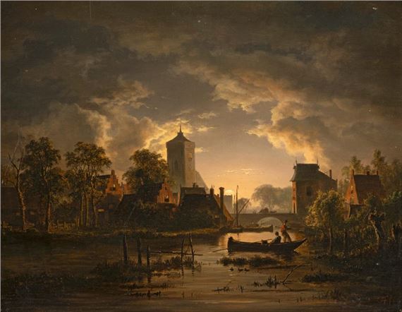 Jacobus Theodorus Abels | A moonlit river landscape | MutualArt