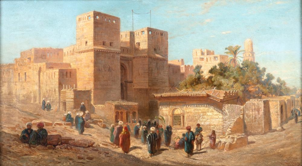 Frank Dillon | Egyptian town gate with numerous figures | MutualArt