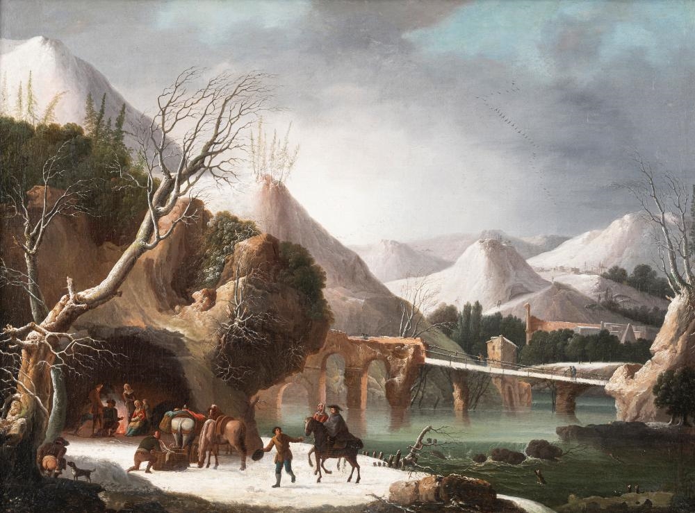 Francesco Foschi | Extensive winter landscape with horsemen, arriving ...