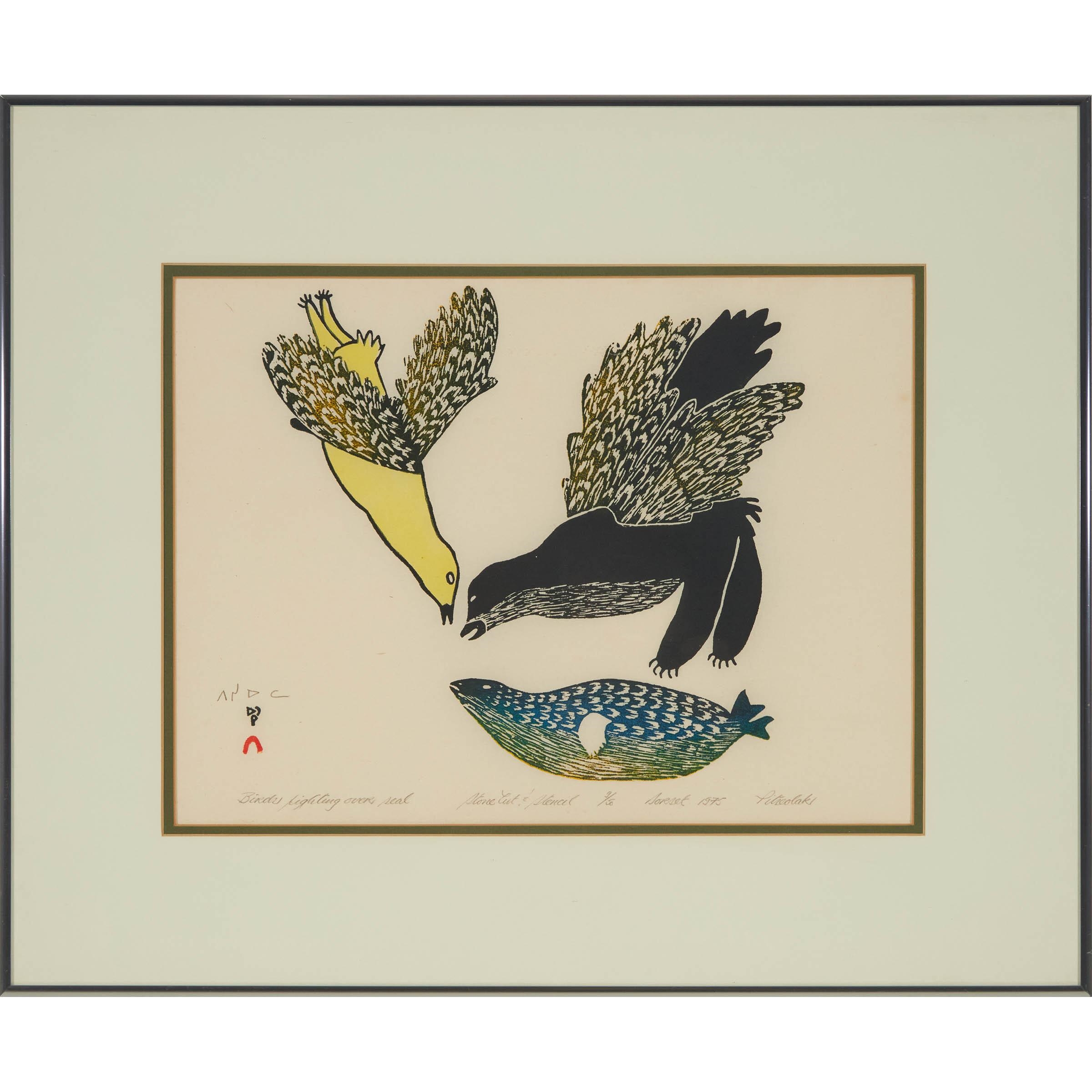 Pitseolak Ashoona | BIRDS FIGHTING OVER SEAL (1975) | MutualArt