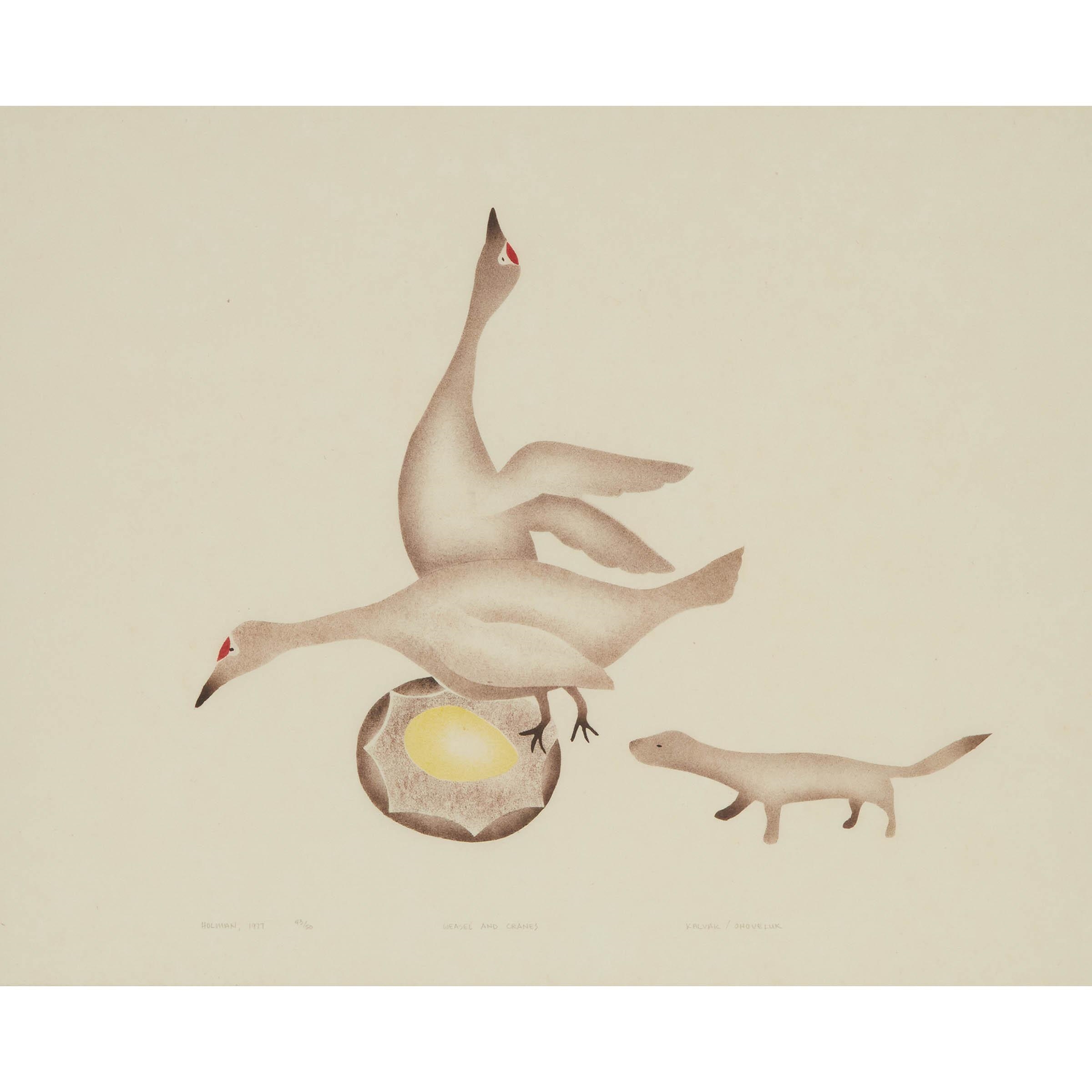 Helen Kalvak | WEASEL AND CRANES (1977) | MutualArt