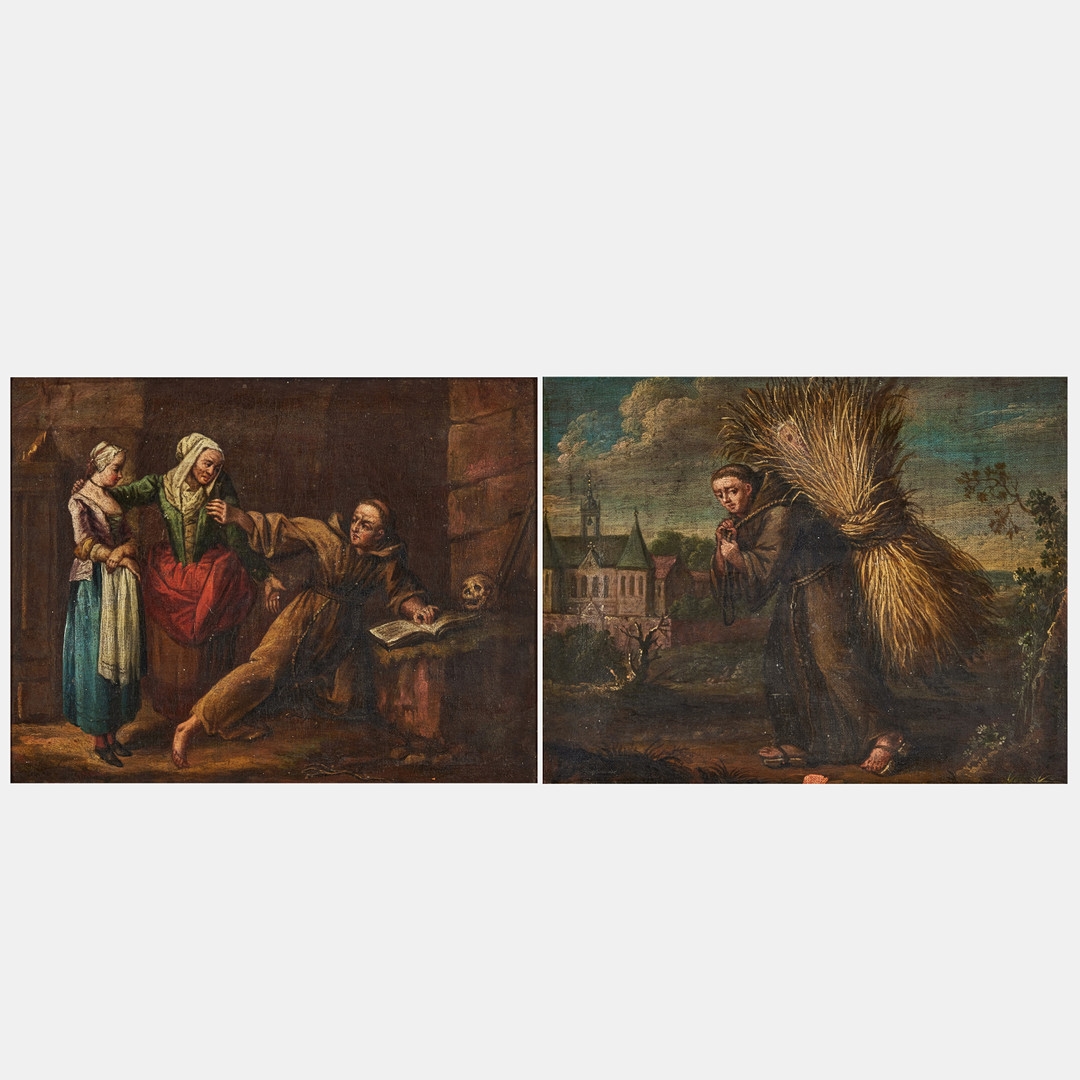 French School, 18th Century | Pair of figure scenes with a monk | MutualArt