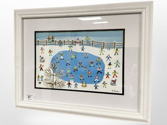 Gordon Barker | Figures playing in snow | MutualArt