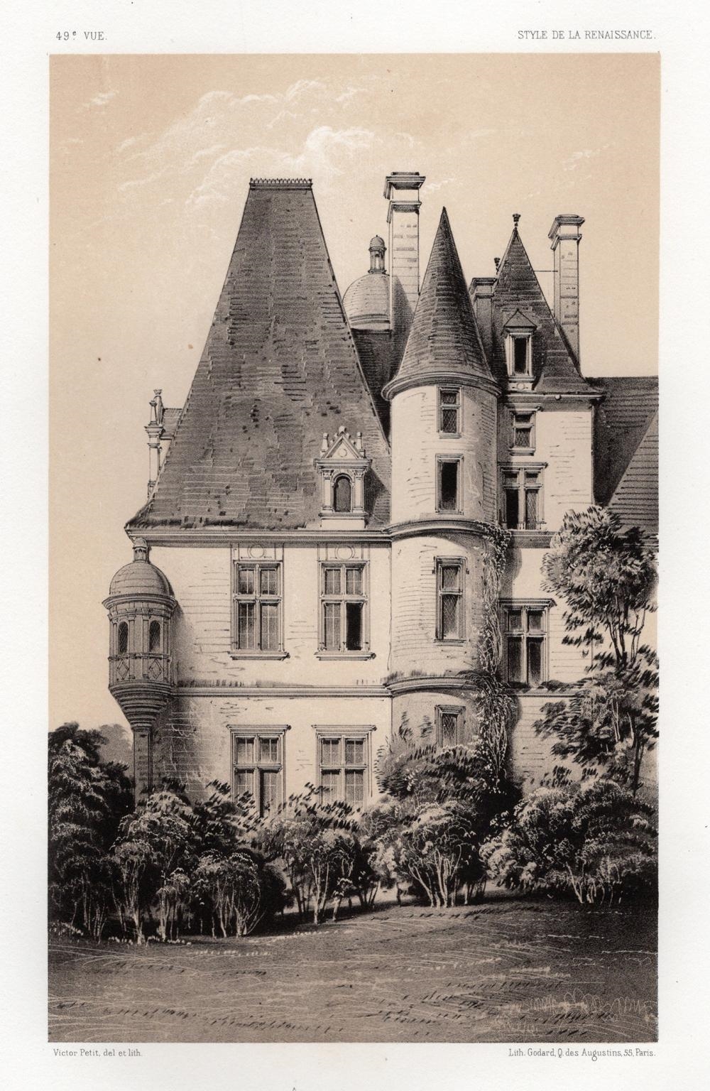 Victor Petit | FRAMED VICTOR PETIT Original 1800s Lithograph Castle of ...