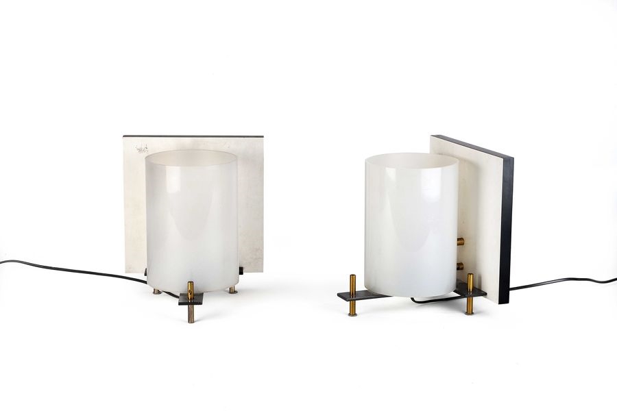 Georges Frydman | Pair of table lamps Structure in white and black ...