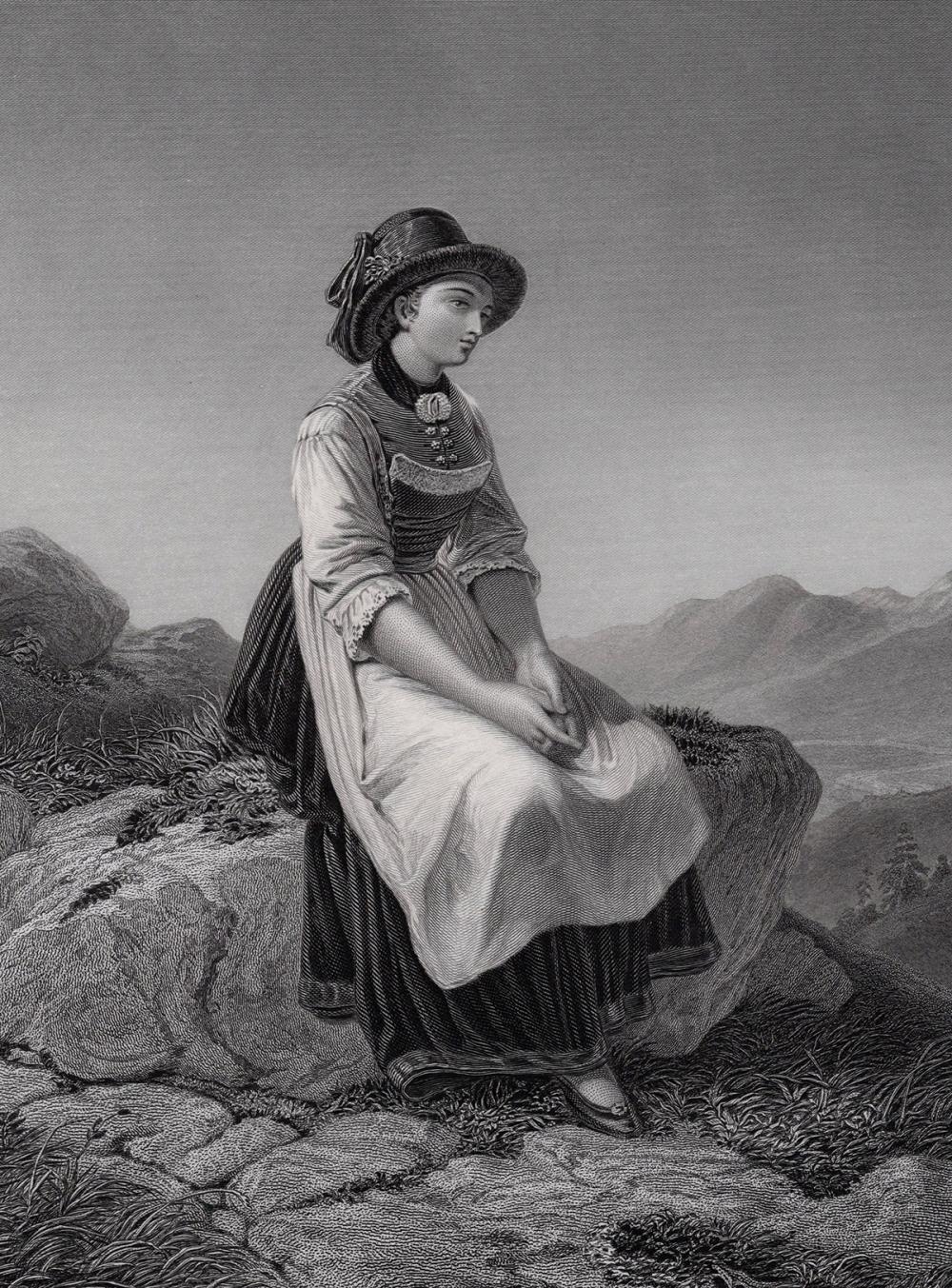 Philipp von Foltz | 1800s Philipp von Foltz Engraving Seated Tyrolean ...