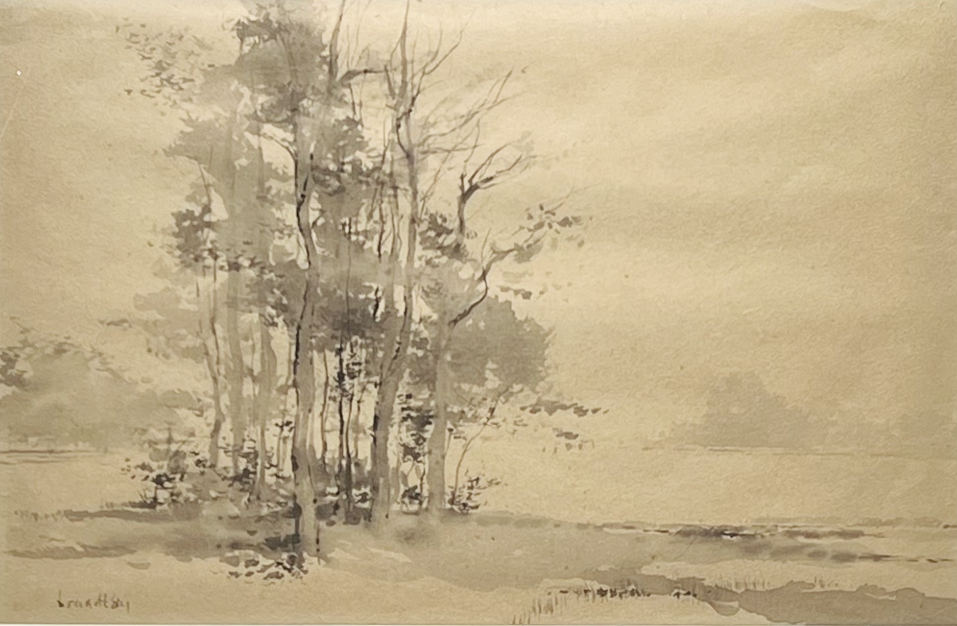 Ed Brandt | Aquarel op papier met landschappelijke voorstelling en ...