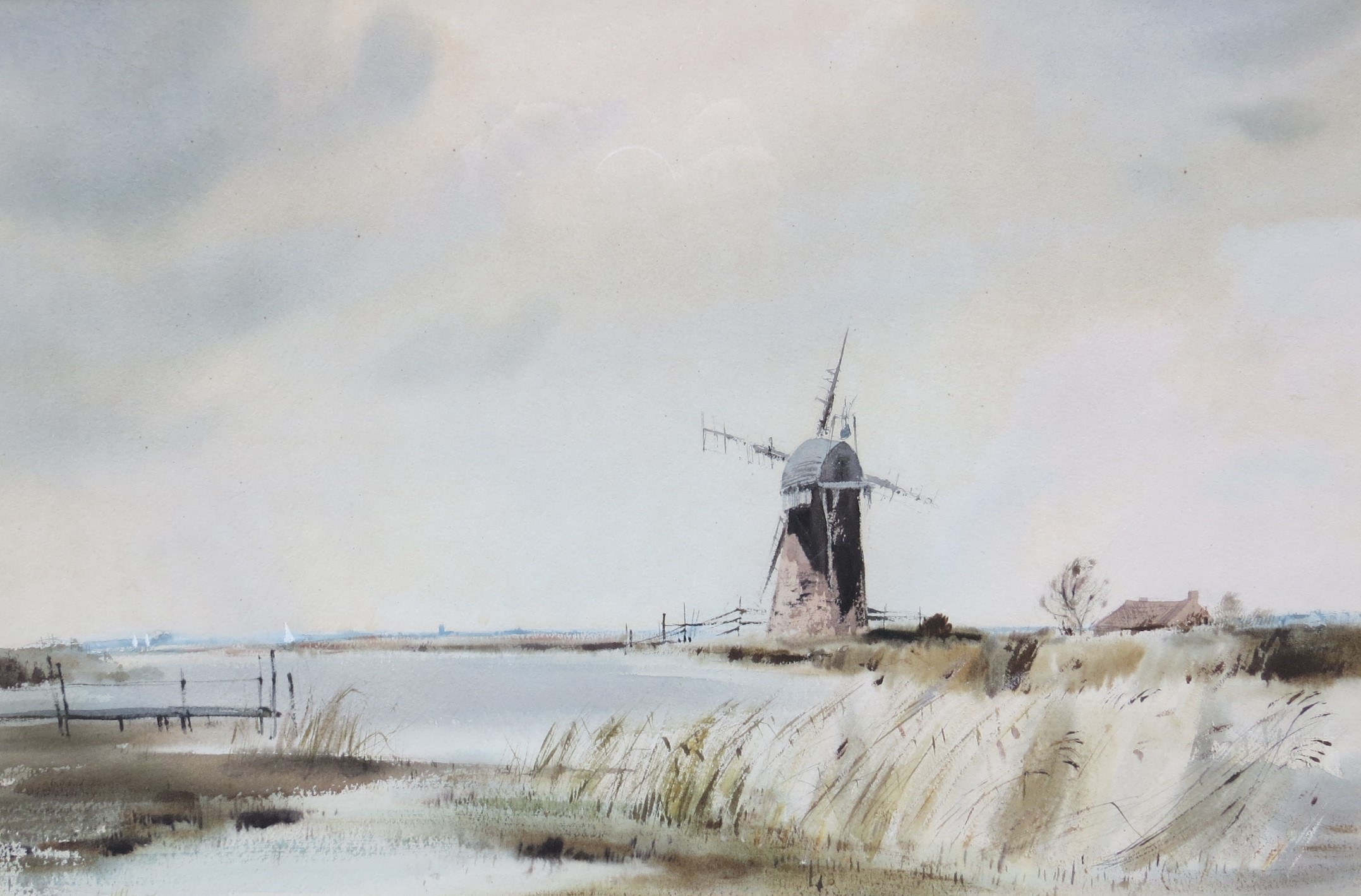Leslie L. Hardy Moore | A framed &, Broads scene depicting Windmill ...