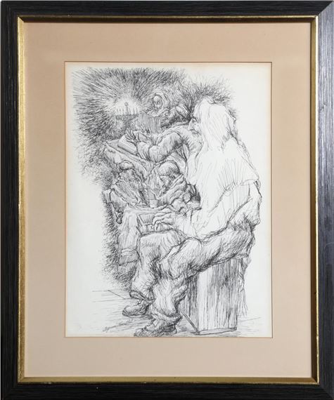 Seymour Rosenthal | MEN PRAYING WITH MENORAH (Circa 1965) | MutualArt