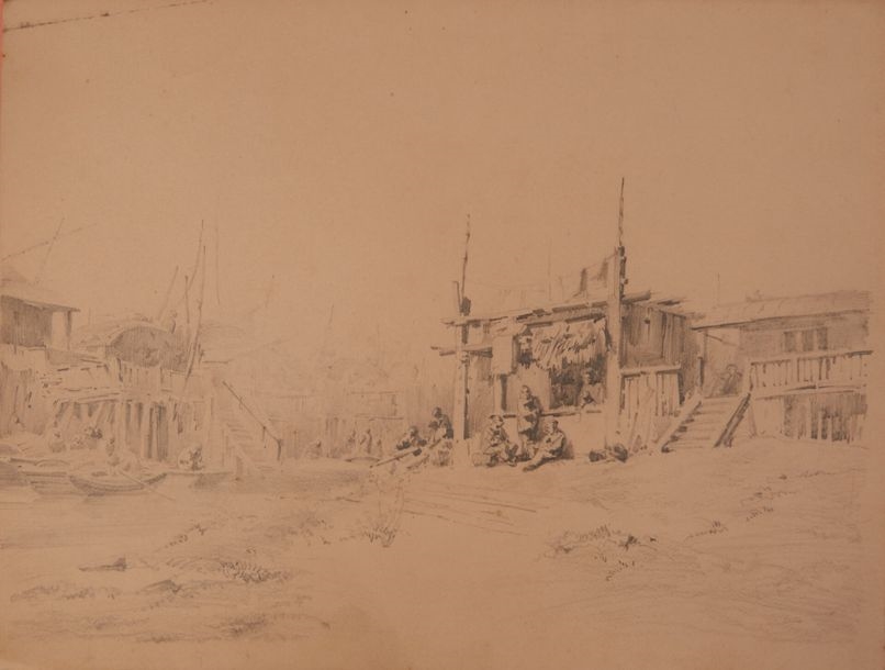 Auguste Borget | Animated riverside scene in China | MutualArt